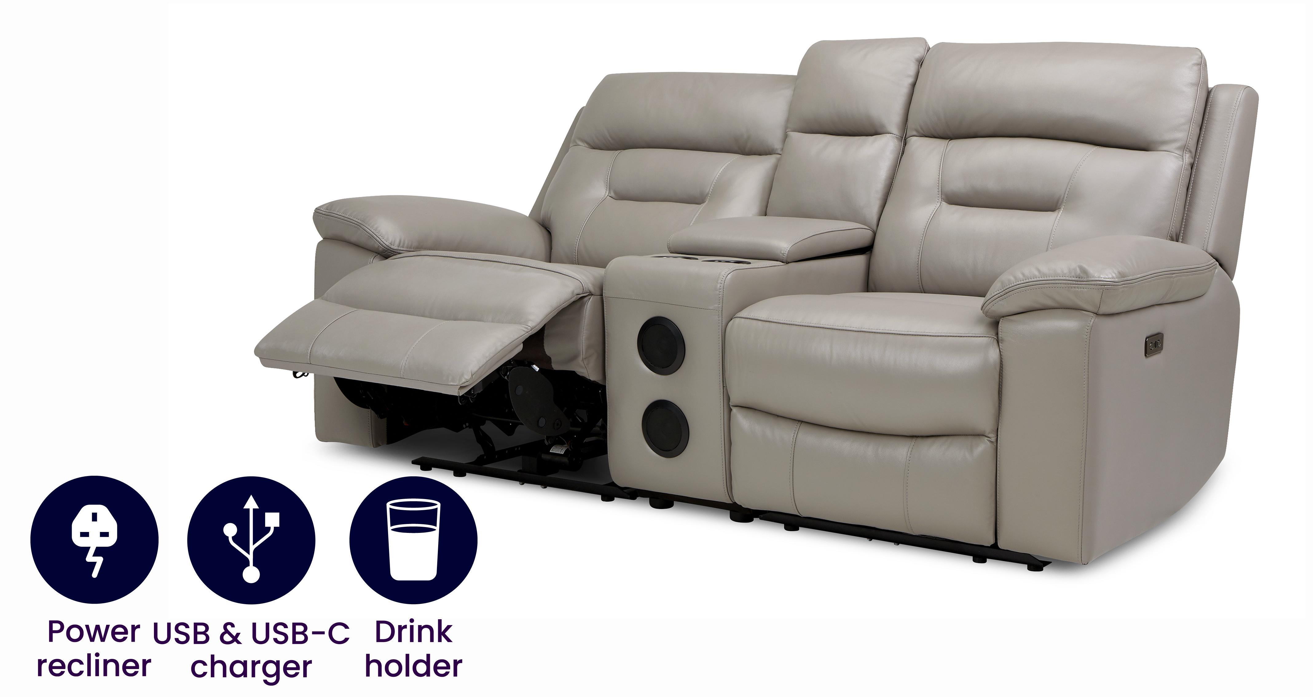 Braylan Leather 2 Seat Power Recliner And Console | DFS