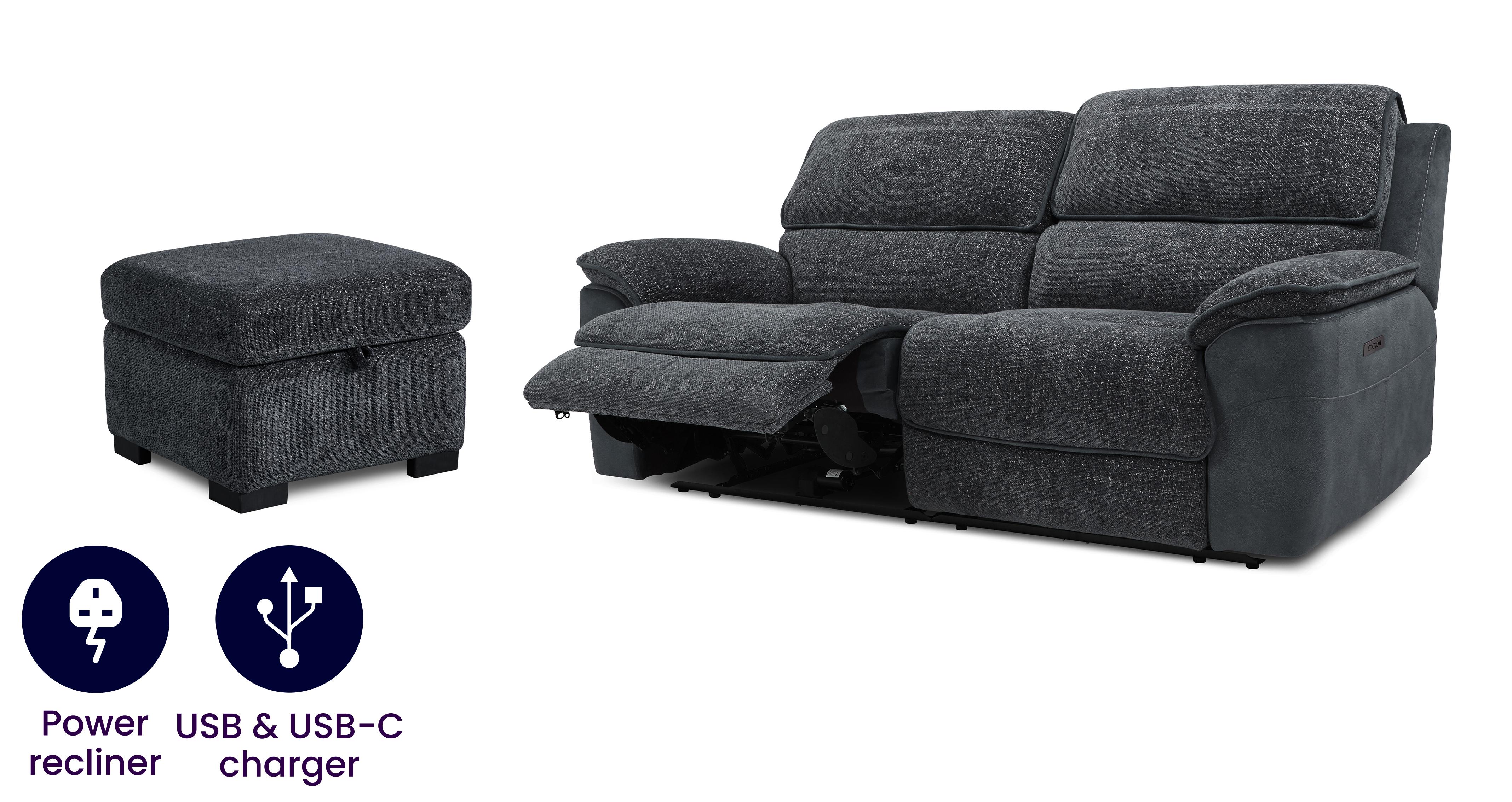 Fontaine Express 3 Seater Power Recliner And Footstool Bundle | DFS