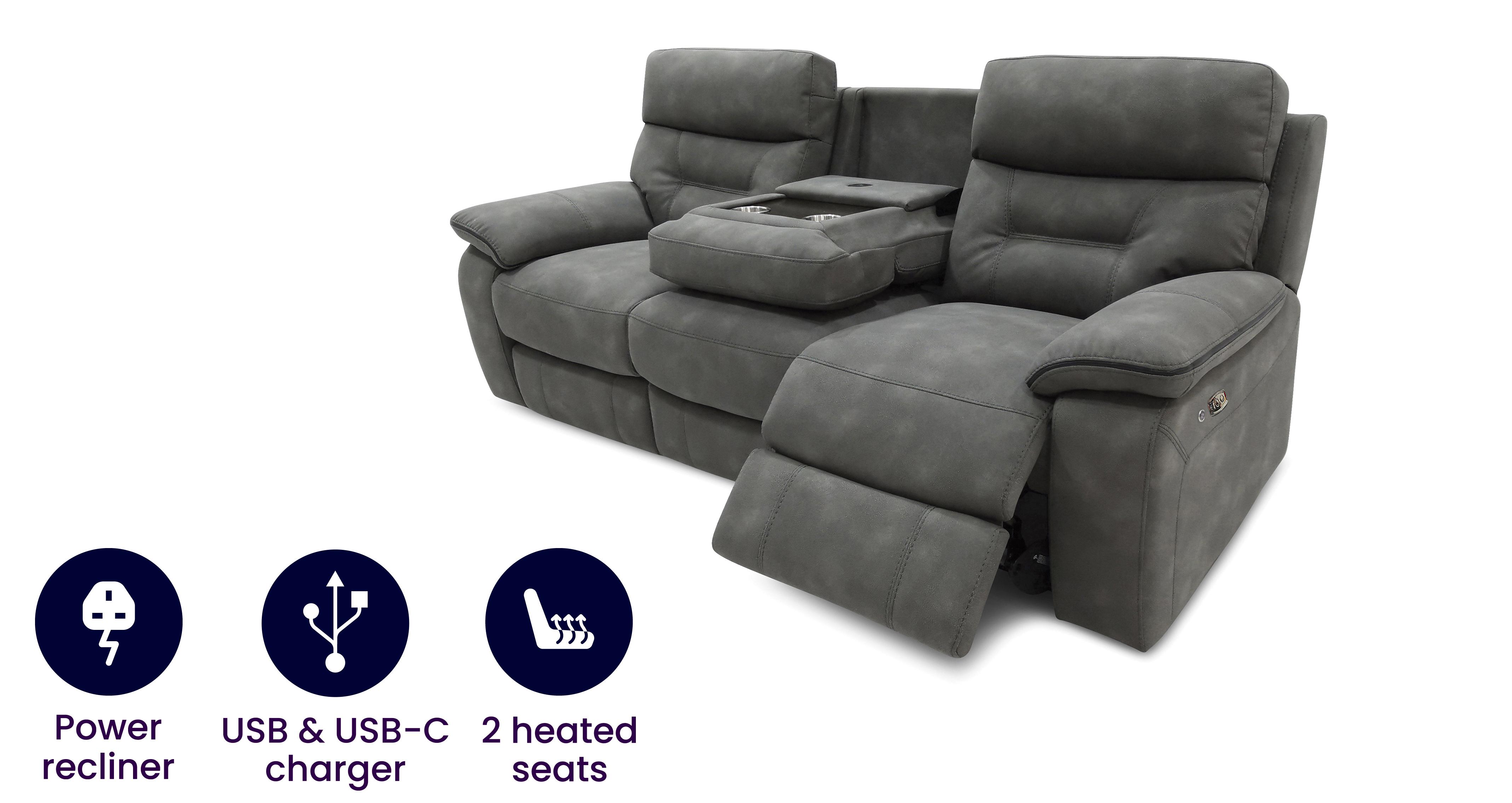 Foster Fabric 3 Seater Heated Power Recliner Table | DFS