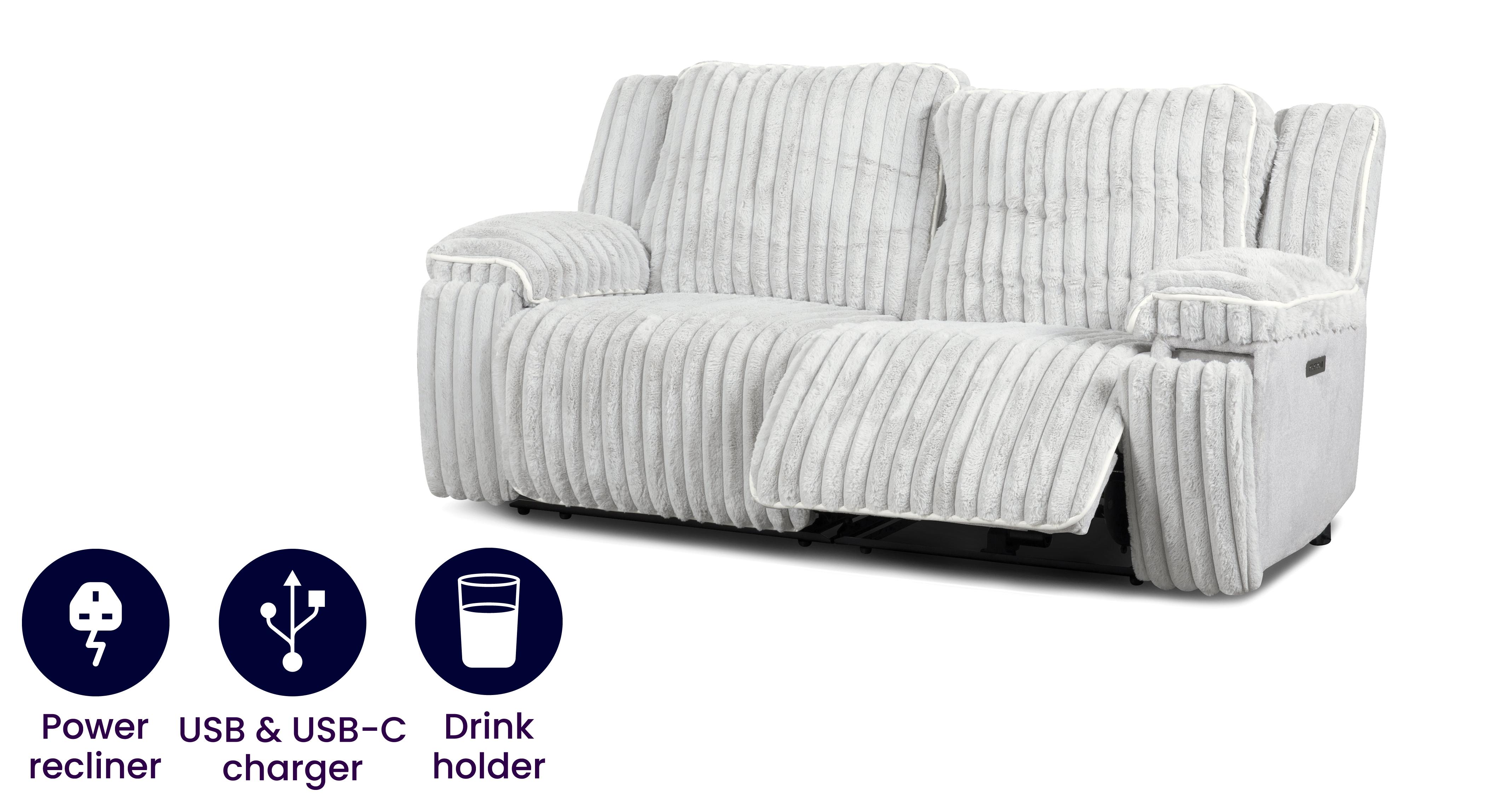 Fuzzy 3 Seater Power Recliner With Power Head | DFS