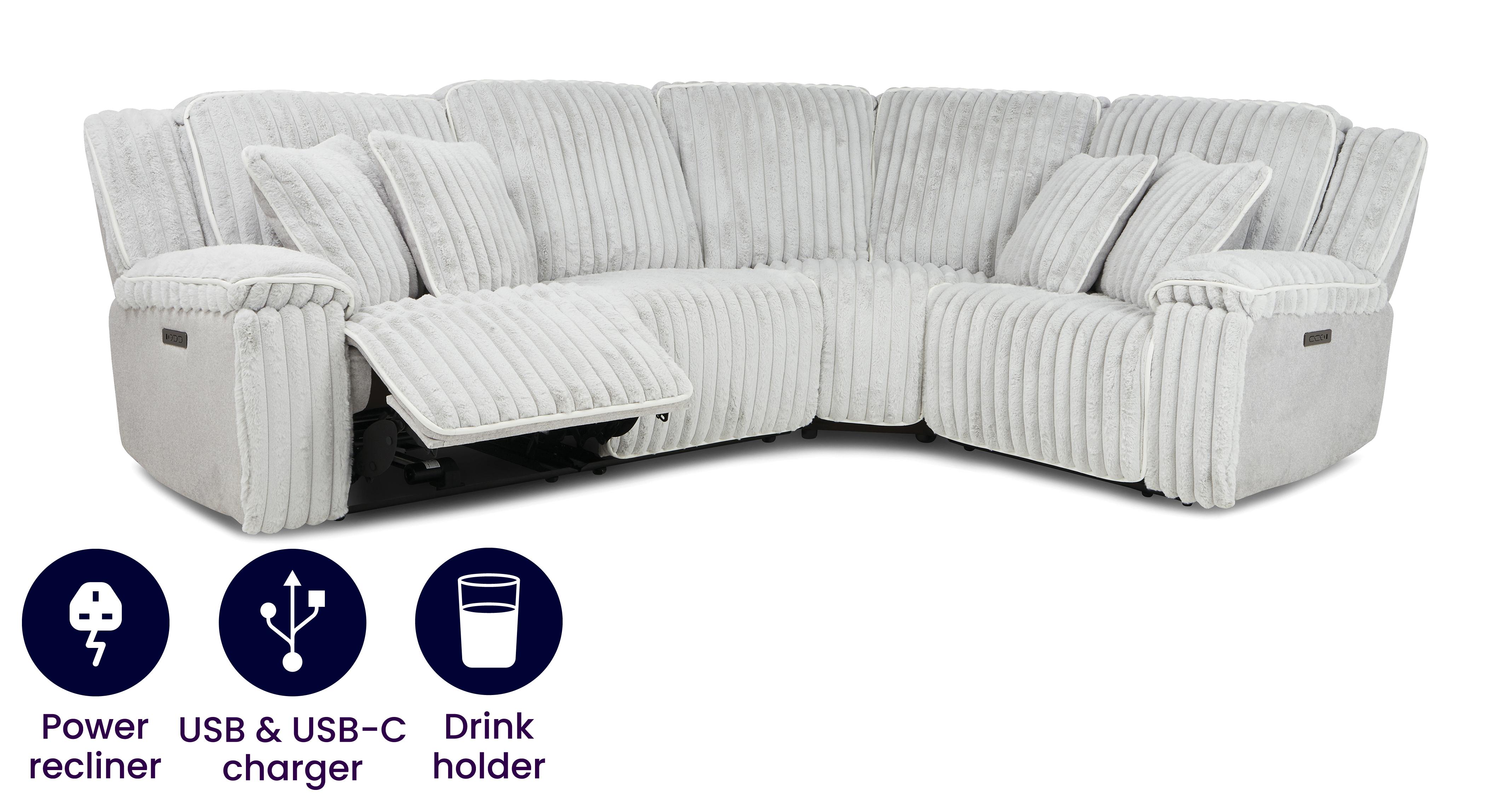Fuzzy Left Hand Facing 2 Corner 1 Power Recliner With Power Head | DFS