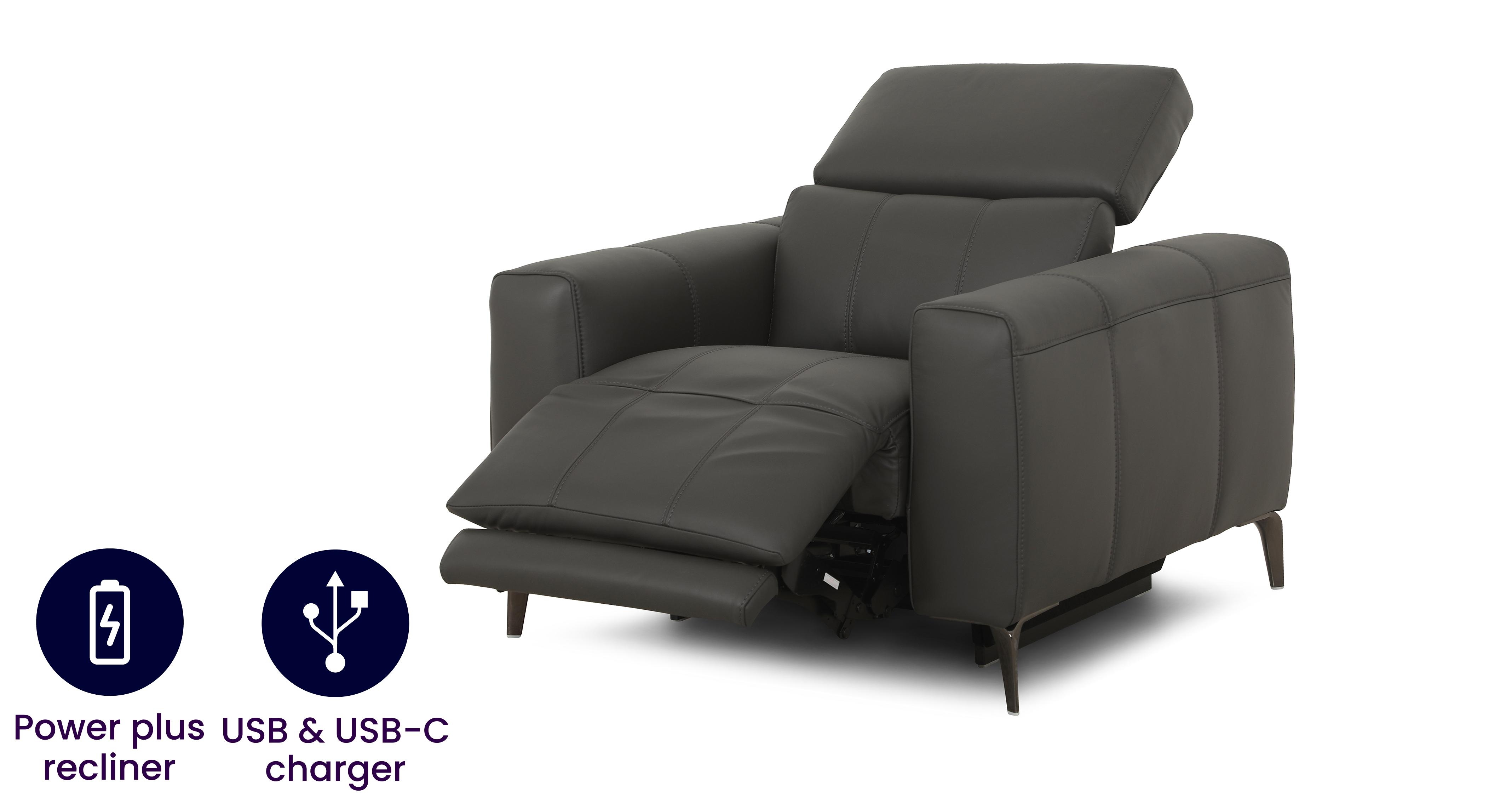 Jagger Leather Power Plus Recliner Chair With Power Headrest | DFS