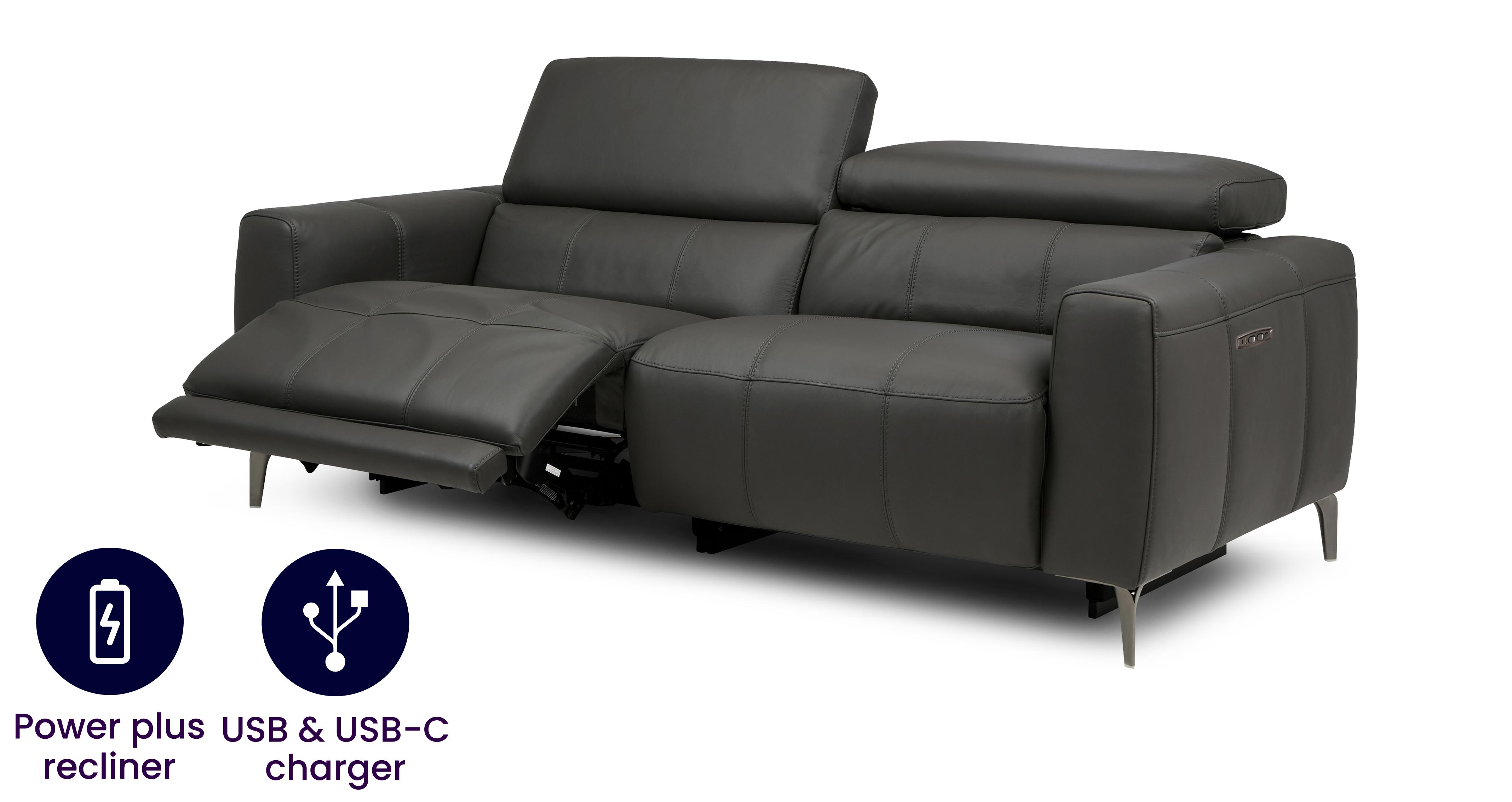 Jagger Leather 3 Seater Power Plus Recliner With Power Headrests | DFS