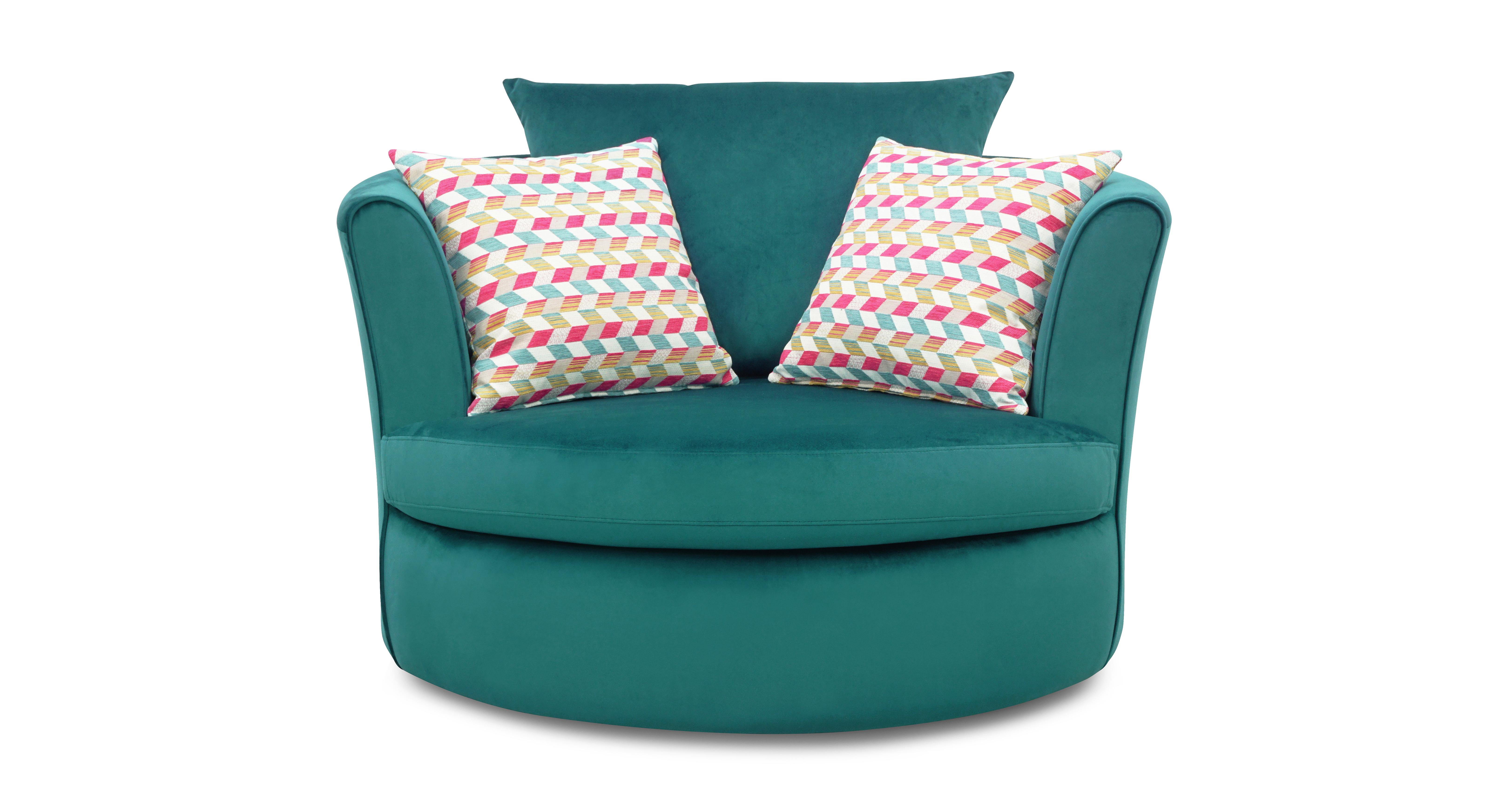 Kian Velvet Large Swivel Chair With Pattern Scatters | DFS