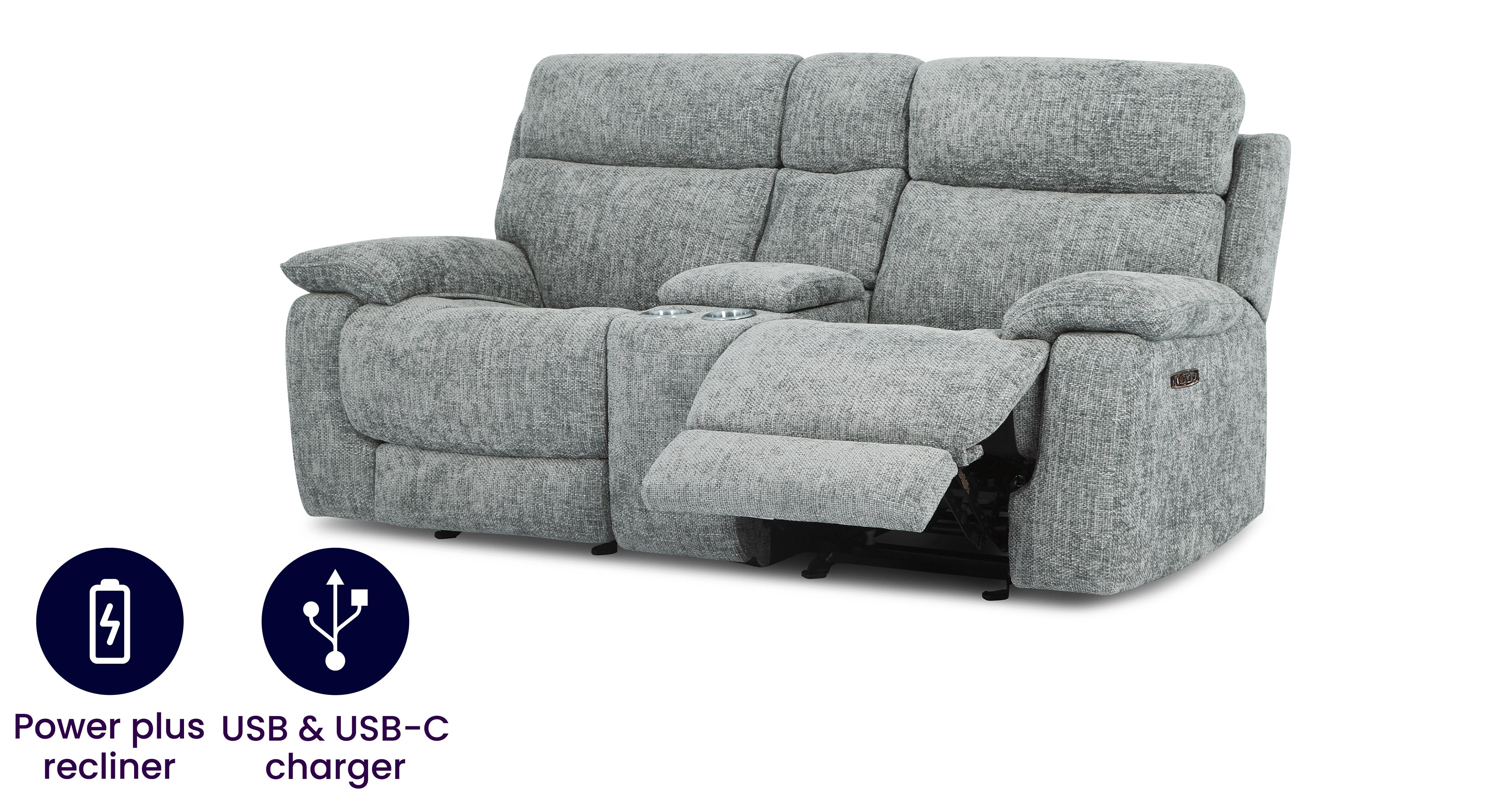 Lucius 2 Seater Power Plus Rocker Recliner Console | DFS