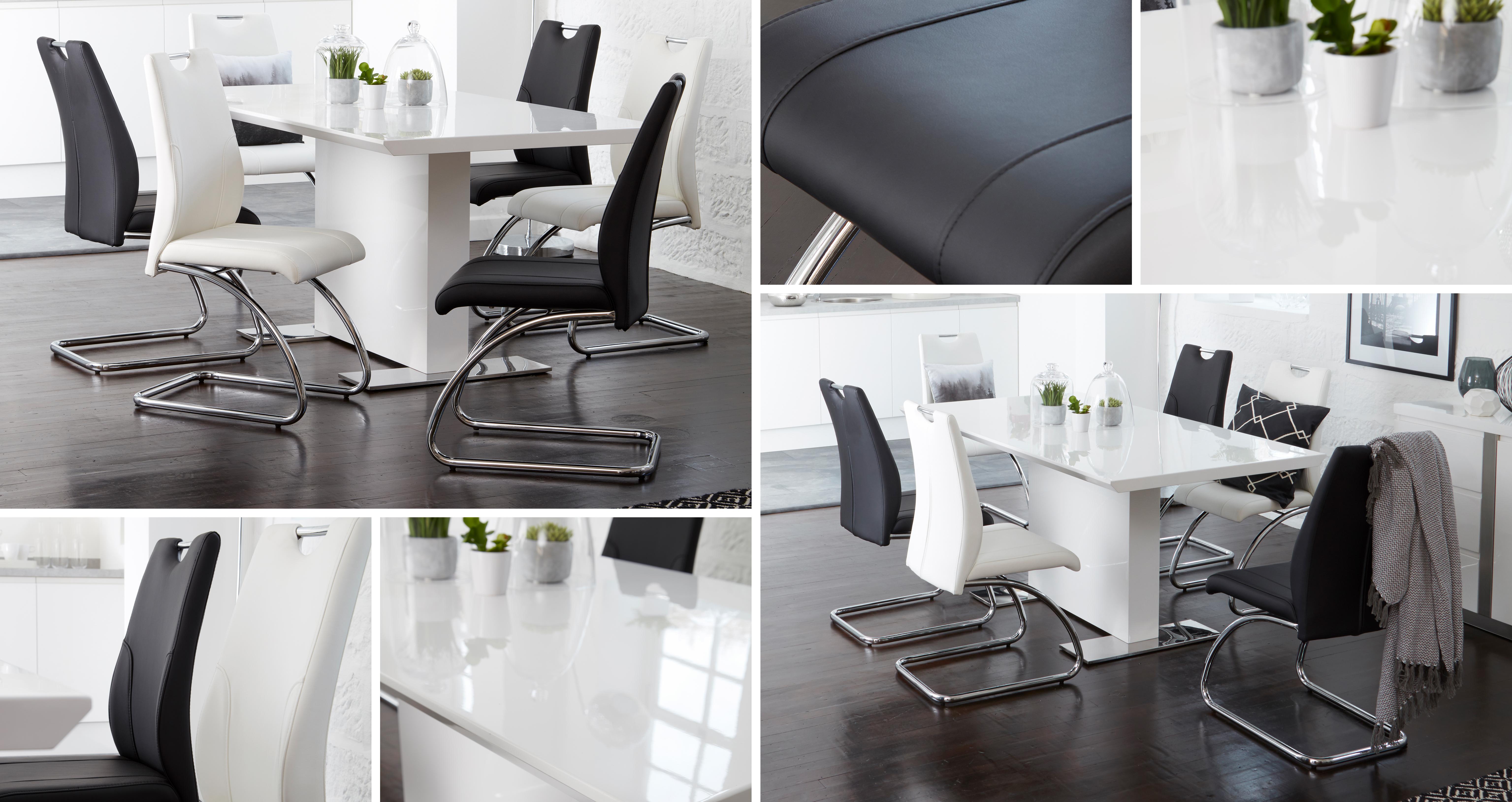 Monochrome Extending Dining Table 4 Black Faux Leather Chairs | DFS