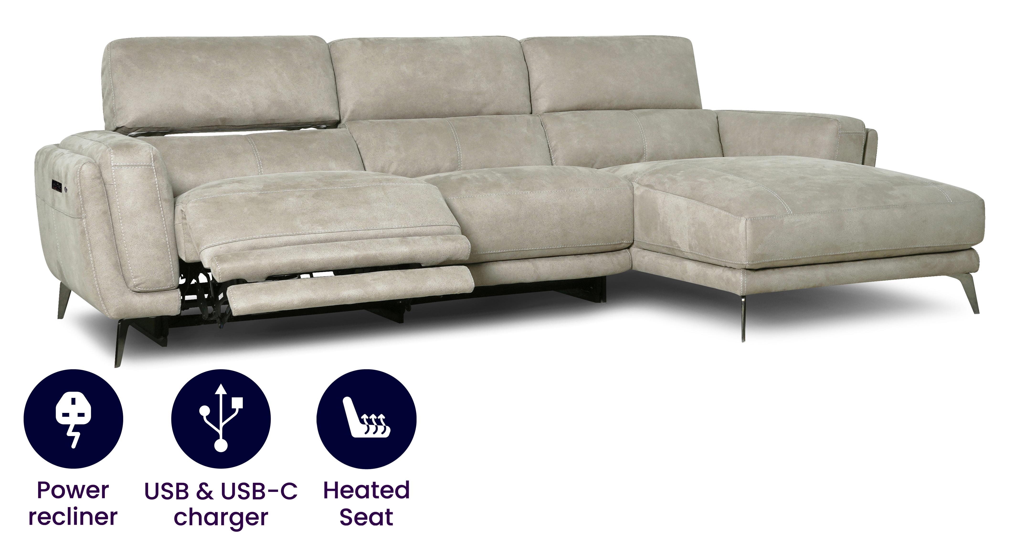 San Mateo Option X Right Hand Facing Heated Power 3 Seat Chaise End | DFS