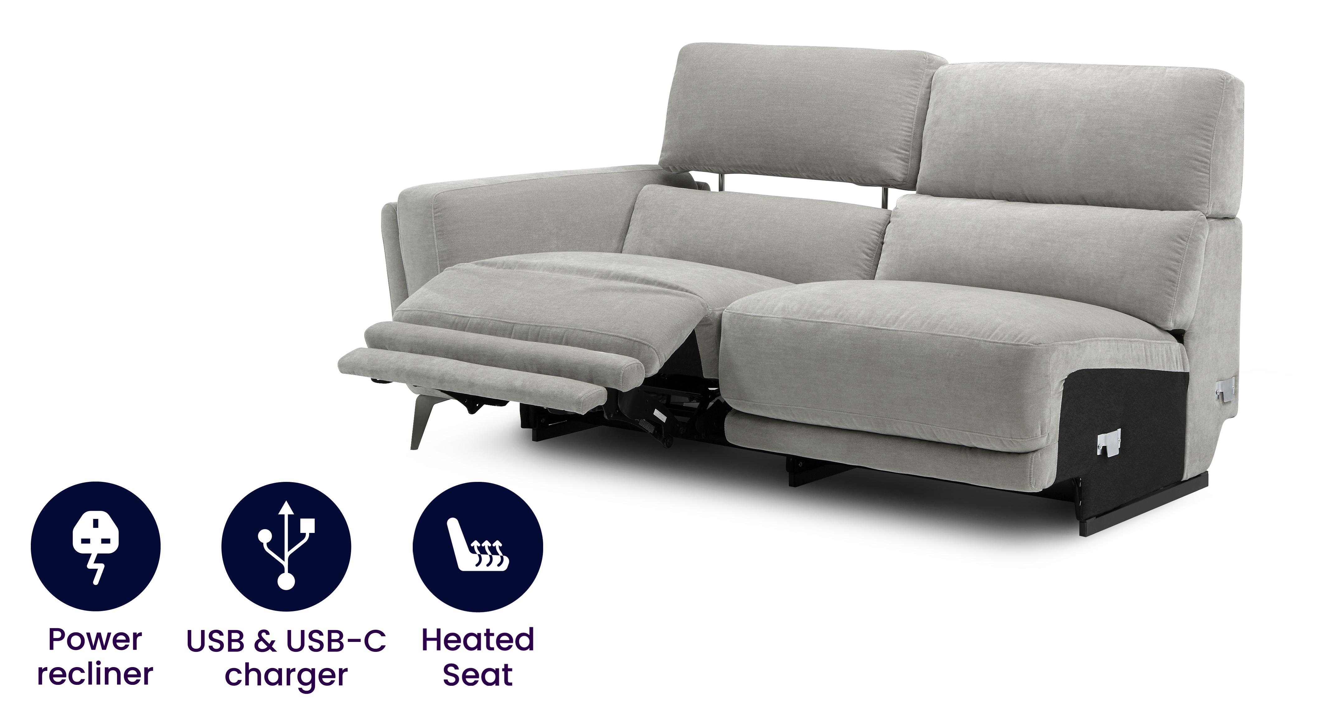 San Mateo Fabric Left Hand Facing Arm 2 Seat Heated Power Unit | DFS