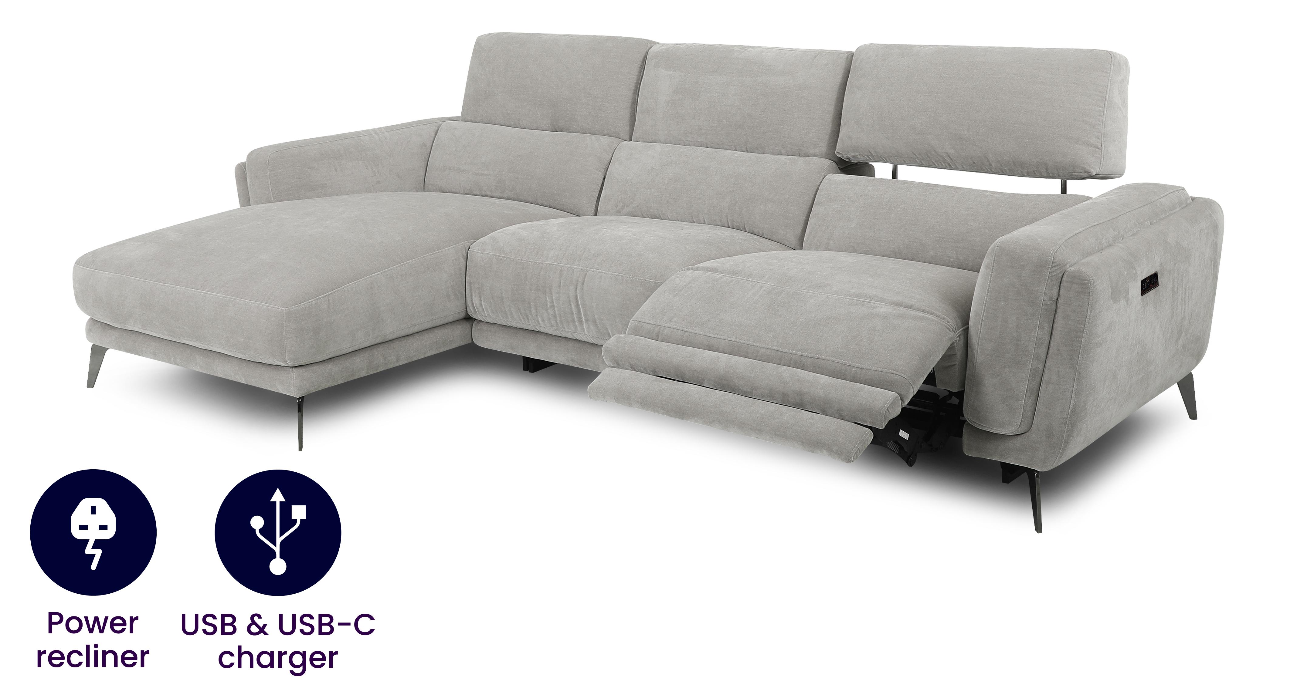 San Mateo Fabric Option L Left Hand Facing Power 3 Seat Chaise End | DFS