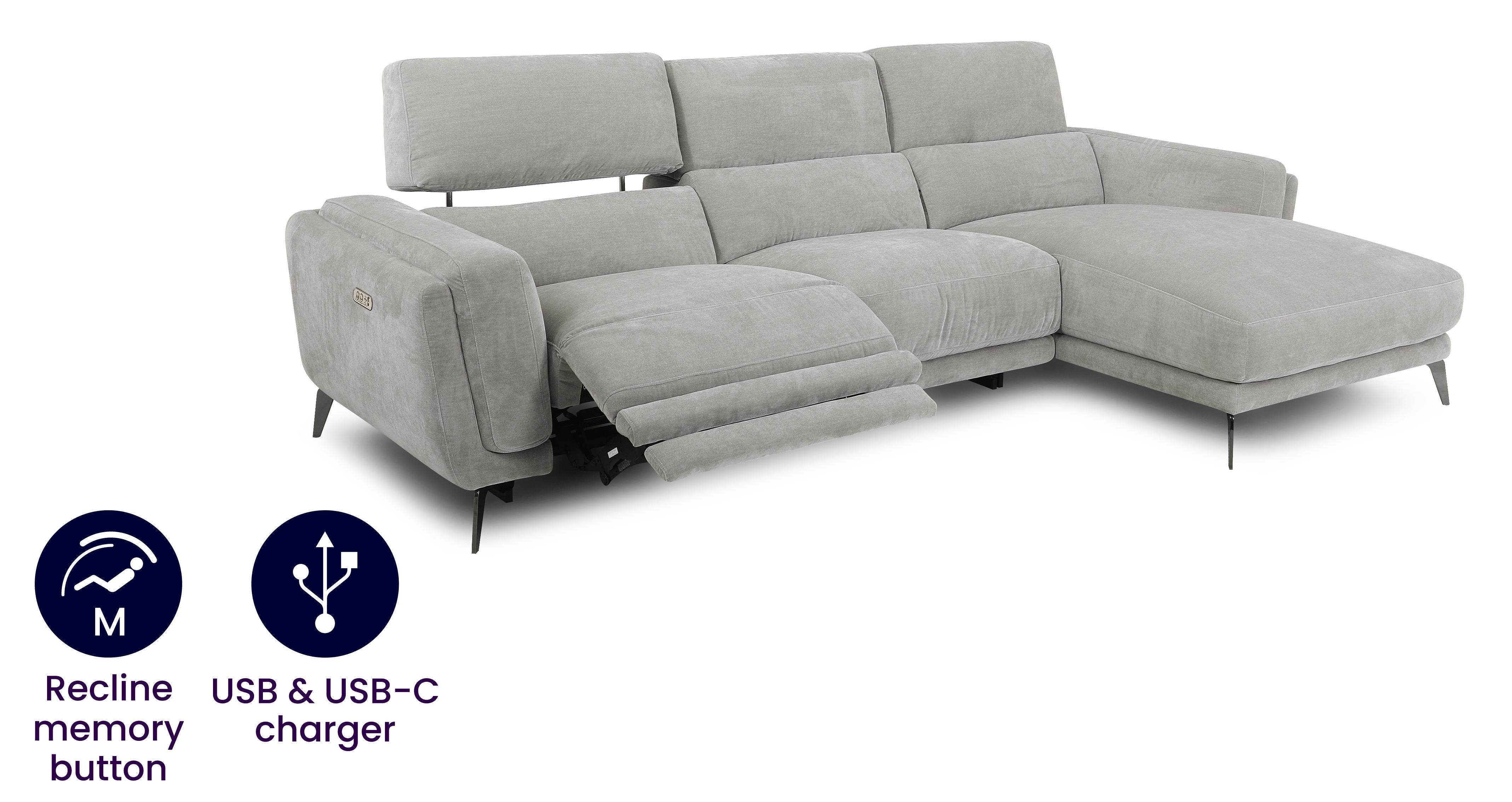 San Mateo Fabric Option Z Right Hand Facing Memory Power 3 Seat Chaise ...