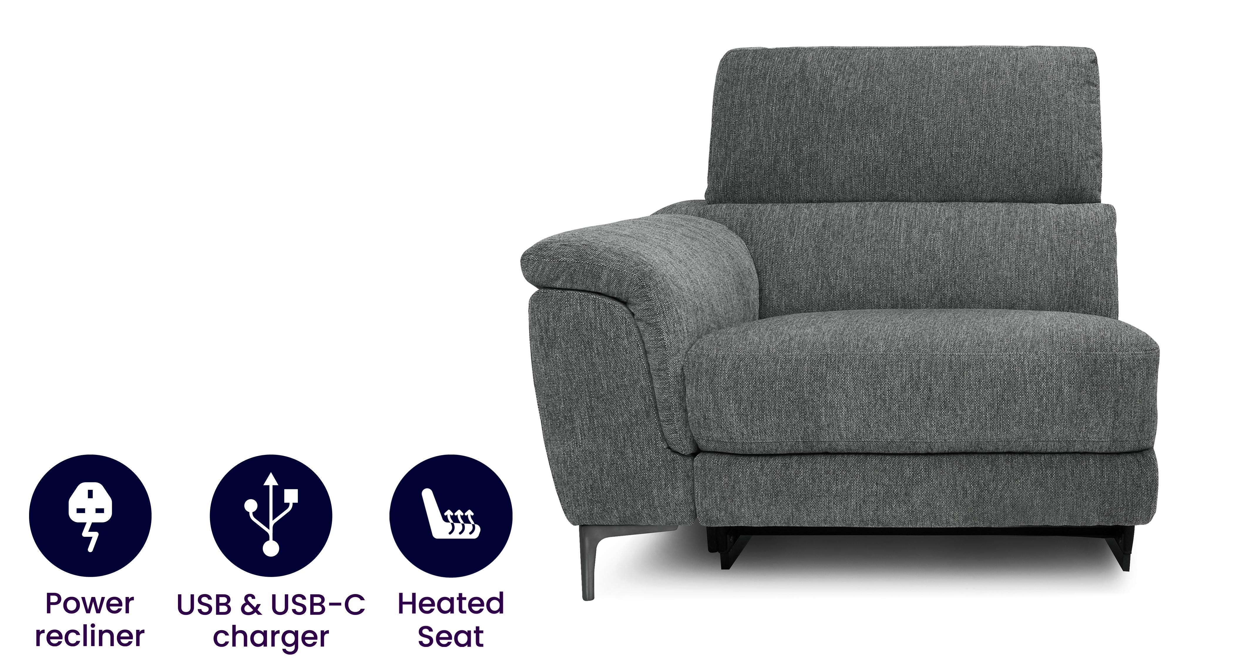 Soren Left Hand Facing Arm 1 Seat Power Heated Recliner Unit | DFS