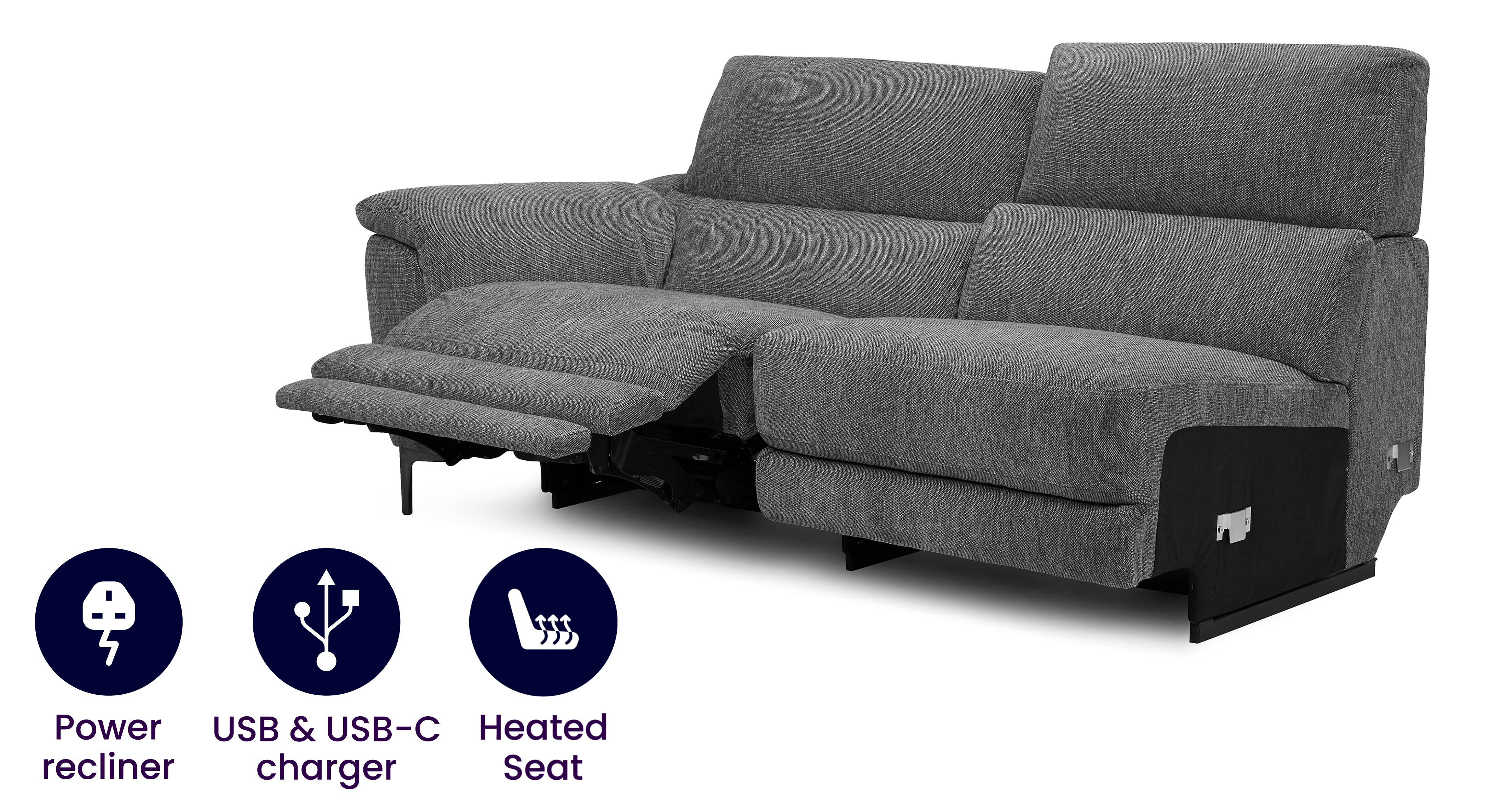 Soren Left Hand Facing Arm 2 Seat Power Heated Recliner Unit | DFS