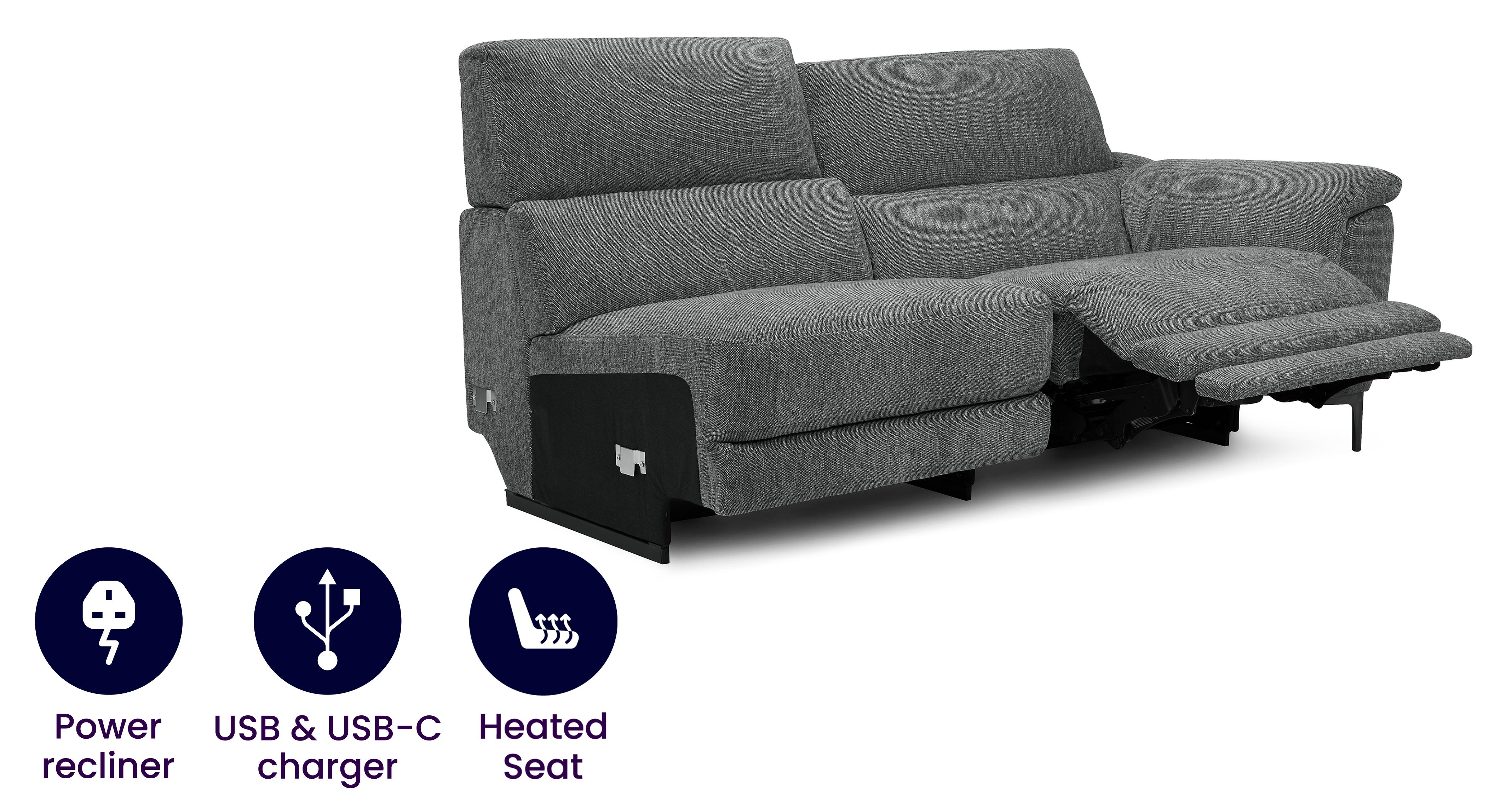 Soren Right Hand Facing Arm 2 Seat Power Heated Recliner Unit | DFS