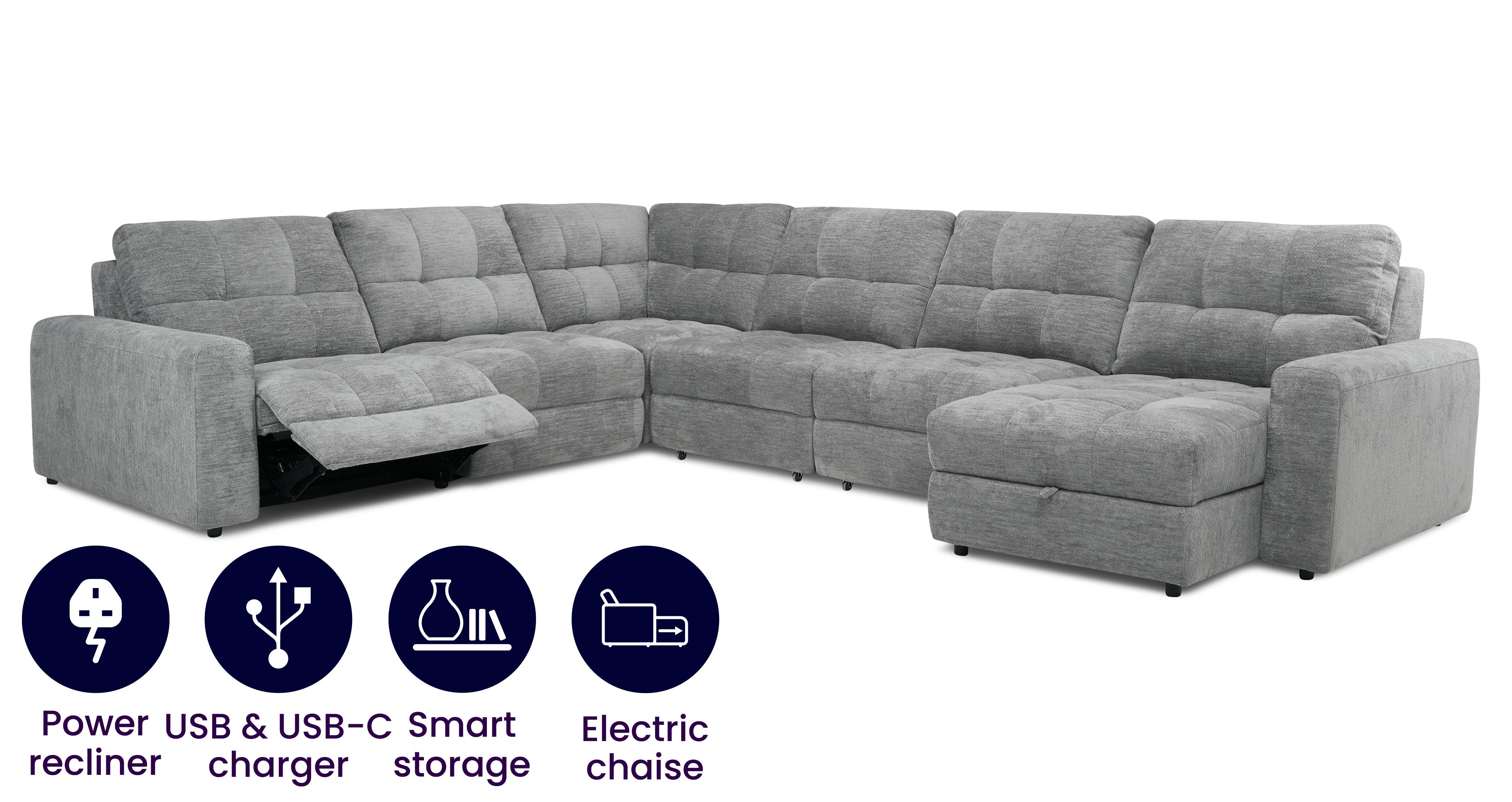 Steller Left Hand Facing 2 Corner 3 Power Chaise | DFS