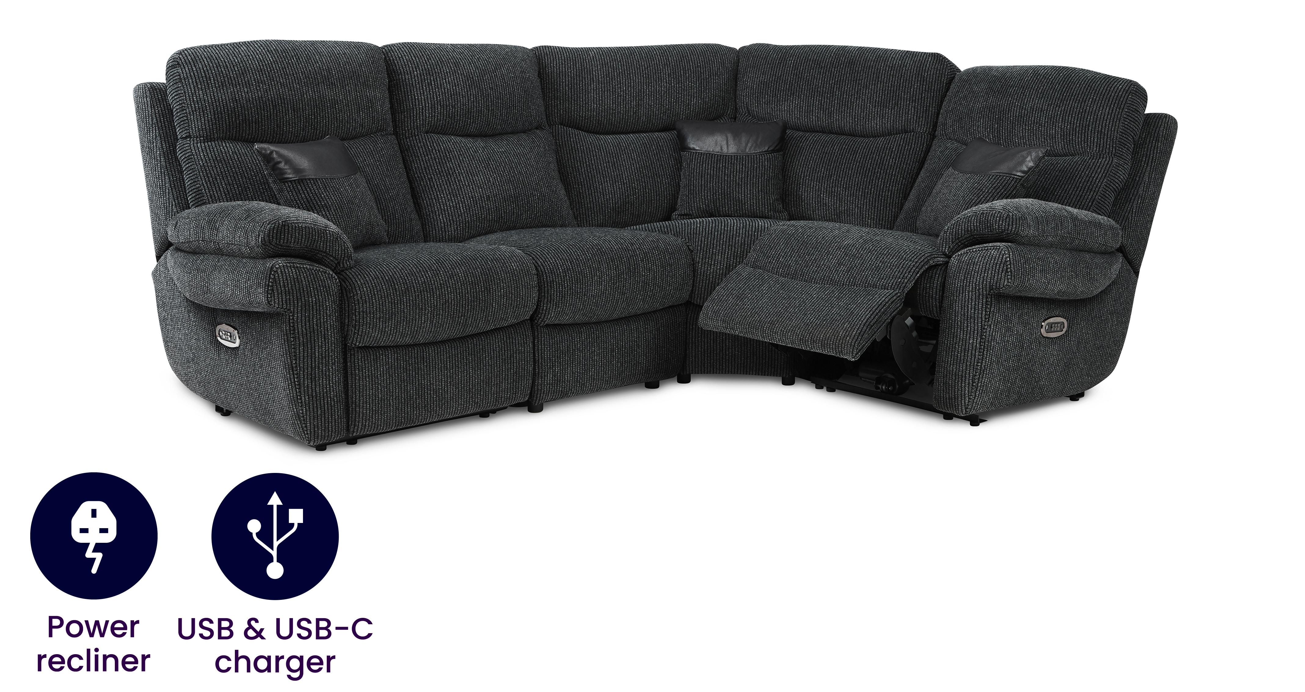 Tamla Left Hand Facing 2 Corner 1 Power Headrest Tilt Lumbar Recliner | DFS