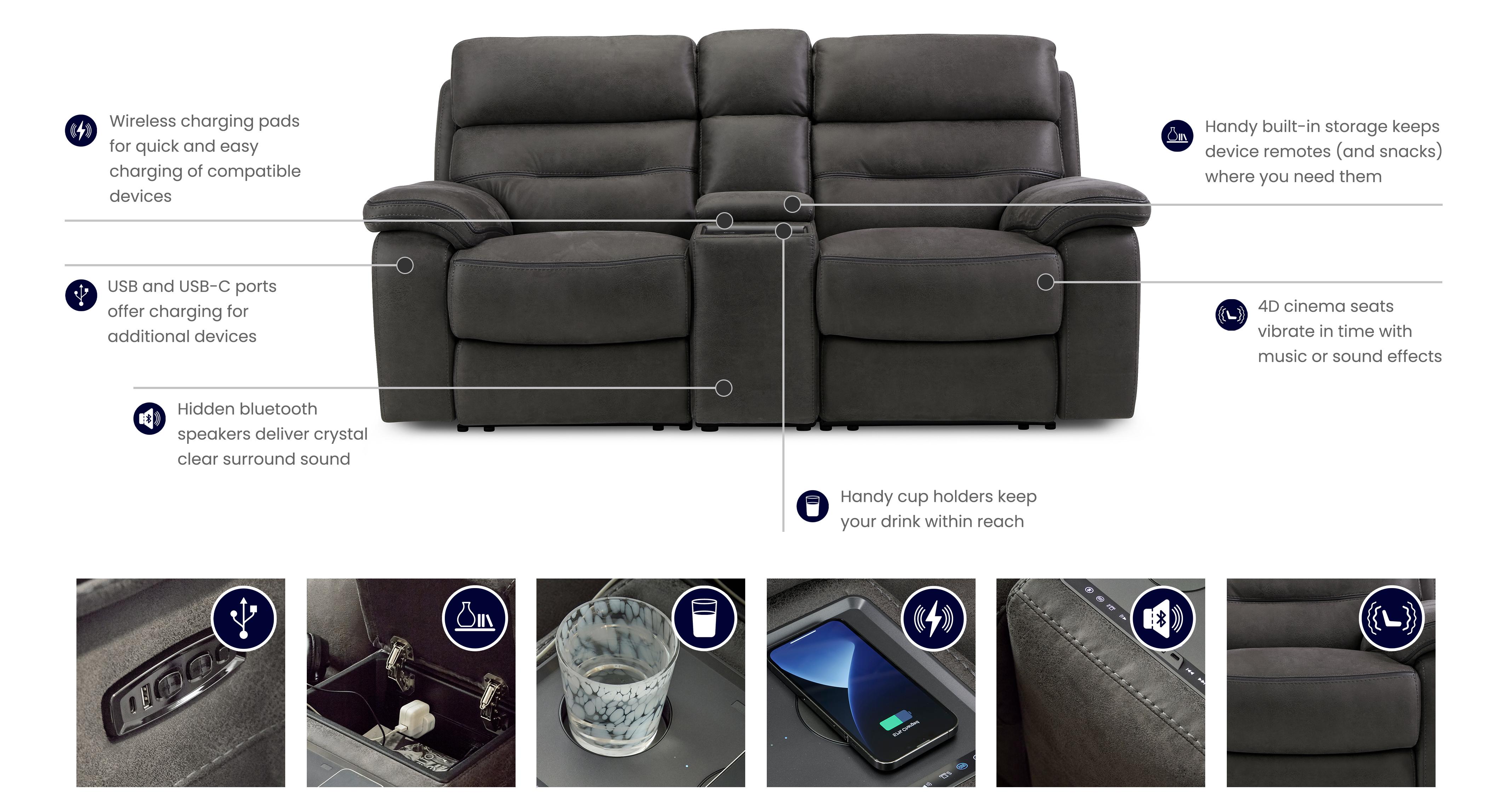 The View Express 2 X 2 Seat Cinema Power Recliner Console Bundle | DFS