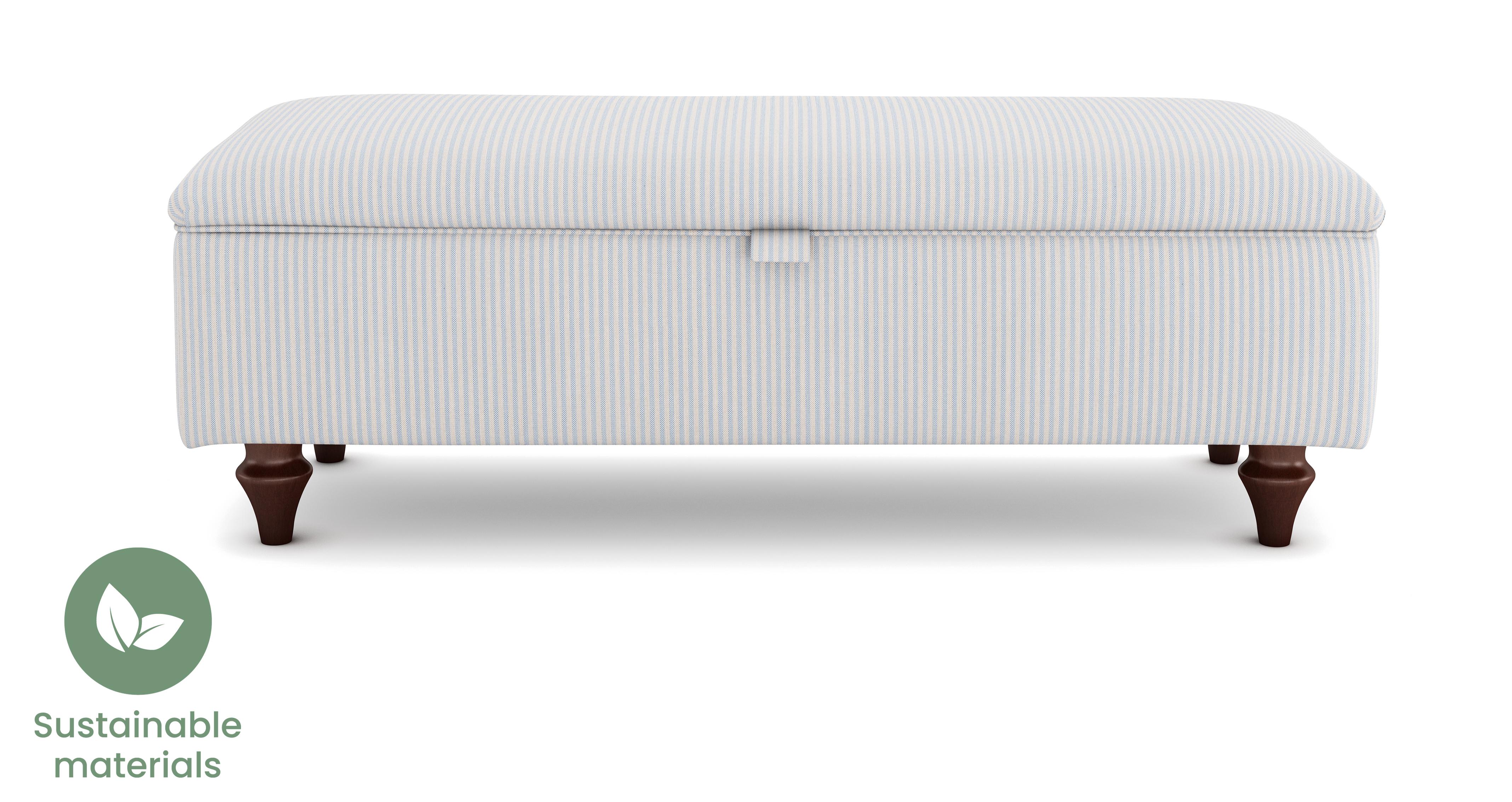 Thornton Blue Stripe Storage Ottoman | DFS